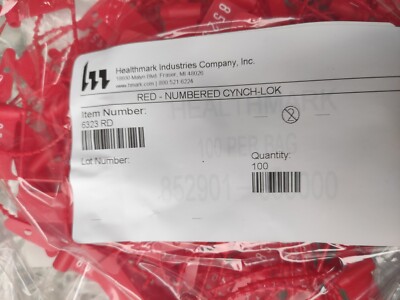 Sachet 100 Healthmark Cynch Lock Numbered Red Serrure Cynch Numérotée ...