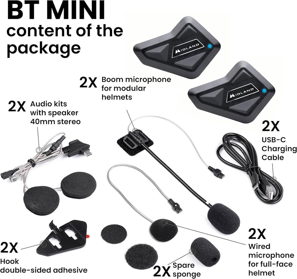 Midland BT Mini Motorcycle Bluetooth Rider Helmet Intercom System 2 ...