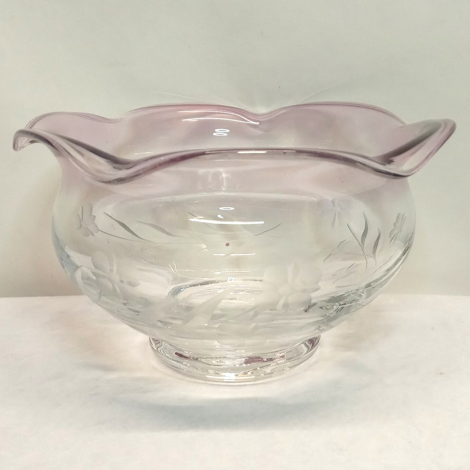 Lenox Floral Spirit Etched Crystal Clear Amethyst Ruffle Rim Scalloped ...
