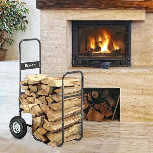Firewood Log Carrier Rack 220LBS Wood Mover Caddy Dolly Rolling Hauler ...