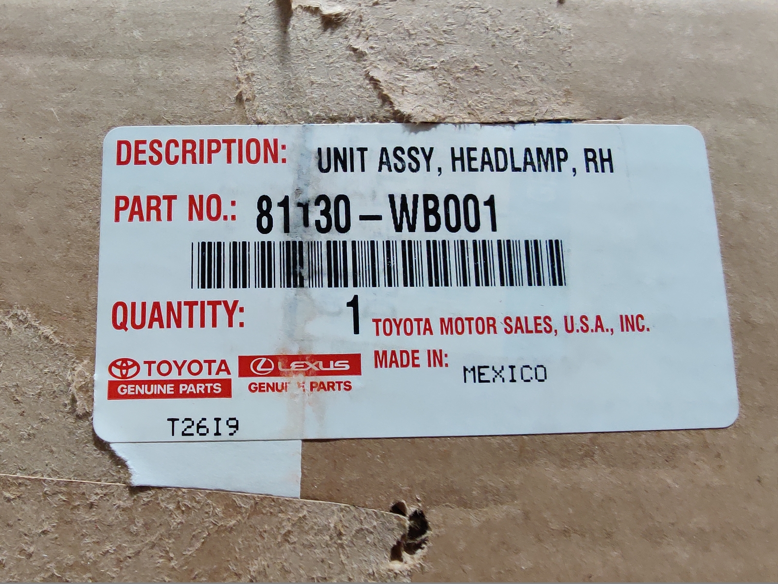 Genuine OEM Toyota 81130-WB001 Passenger Side Composite Headlamp 16-19 ...