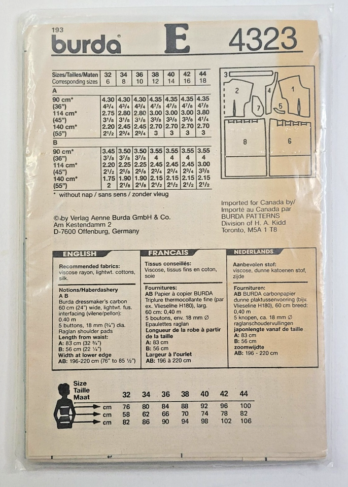VTG 90s Burda Sew Pattern 4323 Misses Drop-Waist Dress 2 Lengths Sz 6 ...