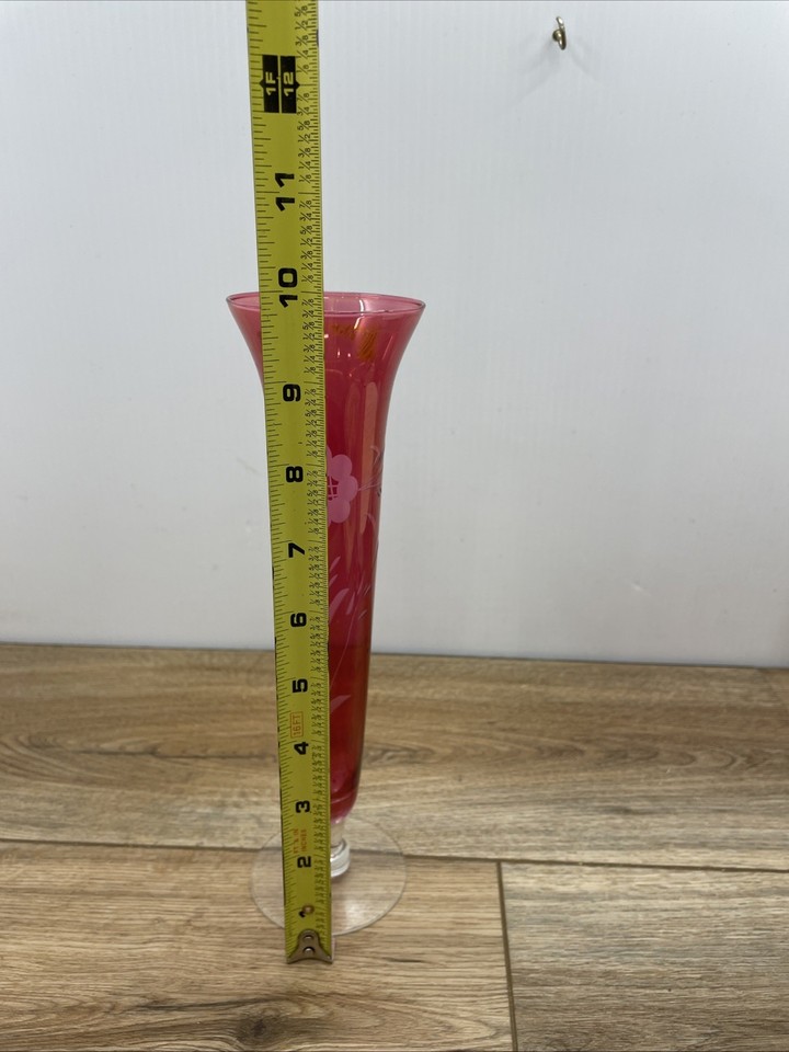 Vintage Blenko Handcraft Pink Cranberry Etched Glass Vase | eBay