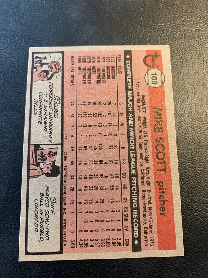 #109 Mike Scott New York Mets 1981 Topps Cb15 109 Mike Scott New York ...