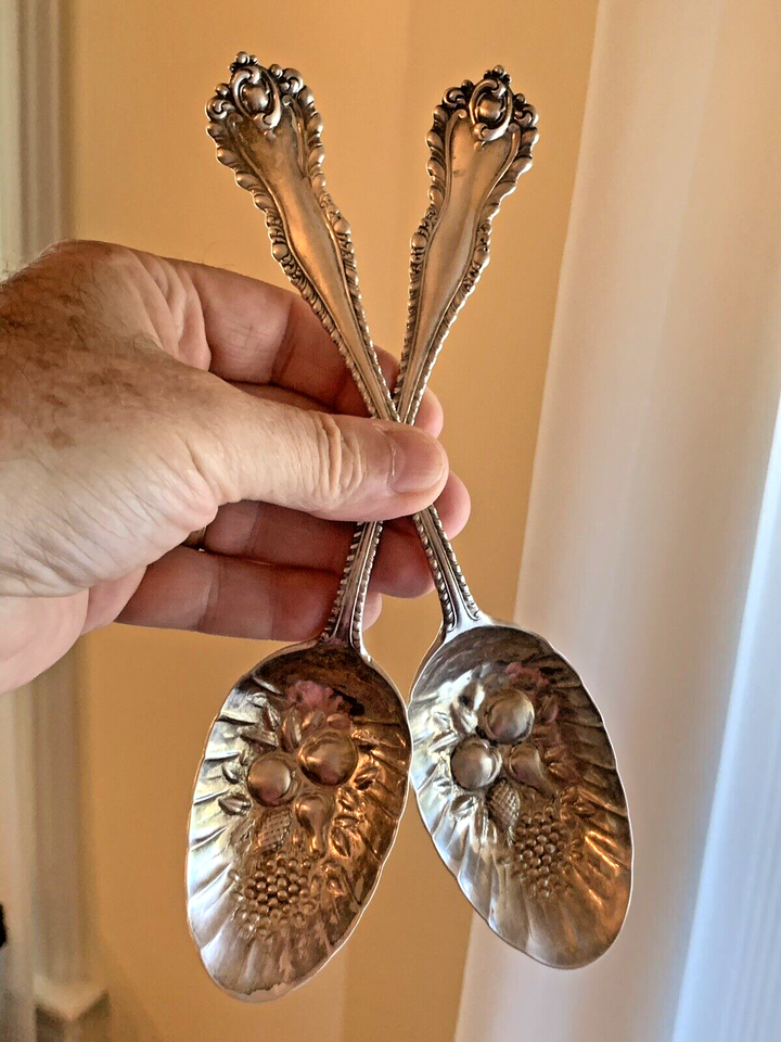 Rare Dominick Haff Pair Sterling Silver Mazarin Fruit Serving Spoons | eBay