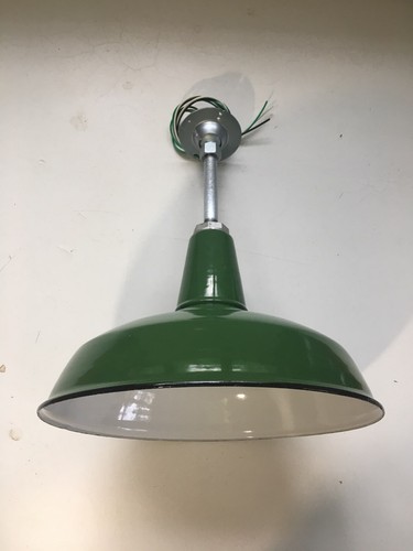 1940s Goodrich 16" Porcelain Industrial Green Barn Light Vintage Gas ...