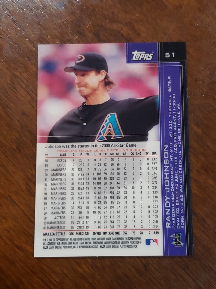 Randy Johnson #51 2001 Topps HD Arizona Diamondbacks Baseball Card | eBay