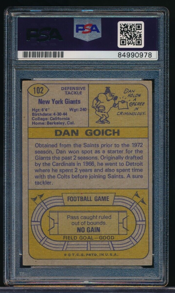 1974 Topps #102 Dan Goich rc signed auto PSA/DNA super tough deceased ...