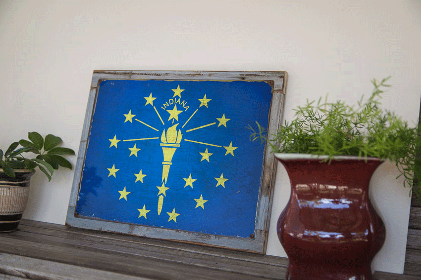 Indiana State Flag Metal Sign Framed on Rustic Wood, Americana, Rustic ...