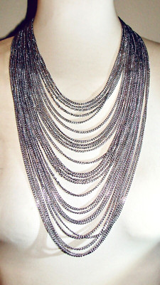 VINTAGE CASCADING WATERFALL BIB 25 CHAIN NECKLACE RETRO SILVER TONE | eBay