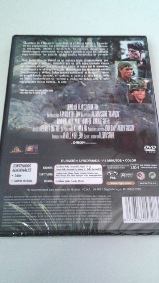 Dvd "Platoon" Sealed Oliver Stone Willem Dafoe Charlie Sheen Tom Bere ...