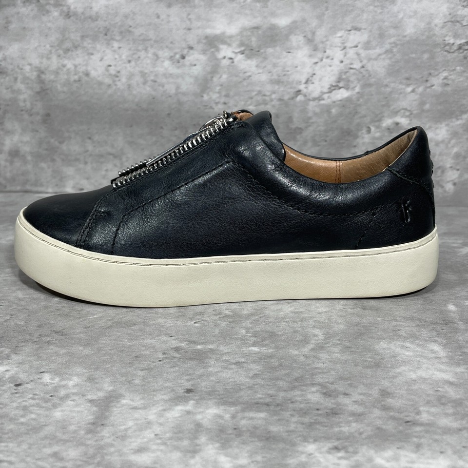 Frye Lena Black Leather Front Zipper Platform Shoes Loafers Women's ...