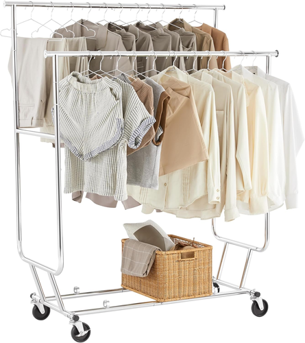 Rolling Rack, Heavy Duty Double Rail Clothing Rack, Commercial Portable ...