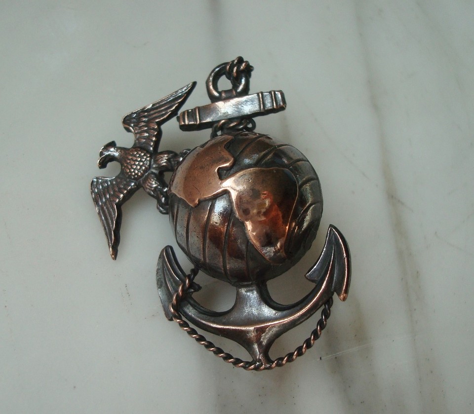 WWII Vtg STERLING Silver Gold Plate USMC Eagle Globe Anchor EGA Hat CAP ...