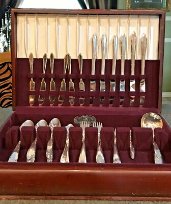NOBILITY REVERIE 65-Pc SILVER SERVICE SET STORAGE CHEST VINTAGE ANTIQUE ...