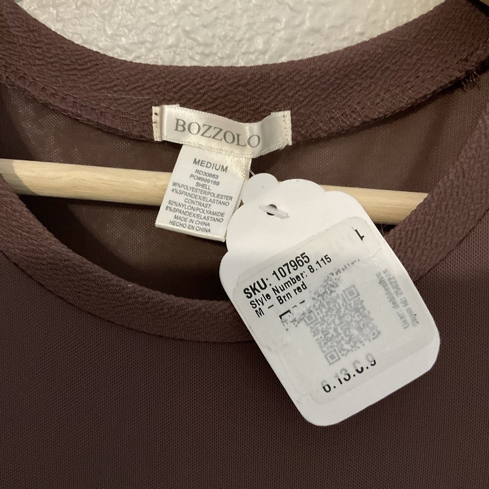 Bozzolo Bodycon Dress Brown Mesh Detail Short Sleeve Womens Medium ...