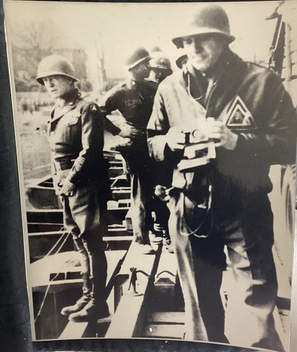 GENERAL GEORGE PATTON standing on a Pontoon Bridge Over The Rhine River ...