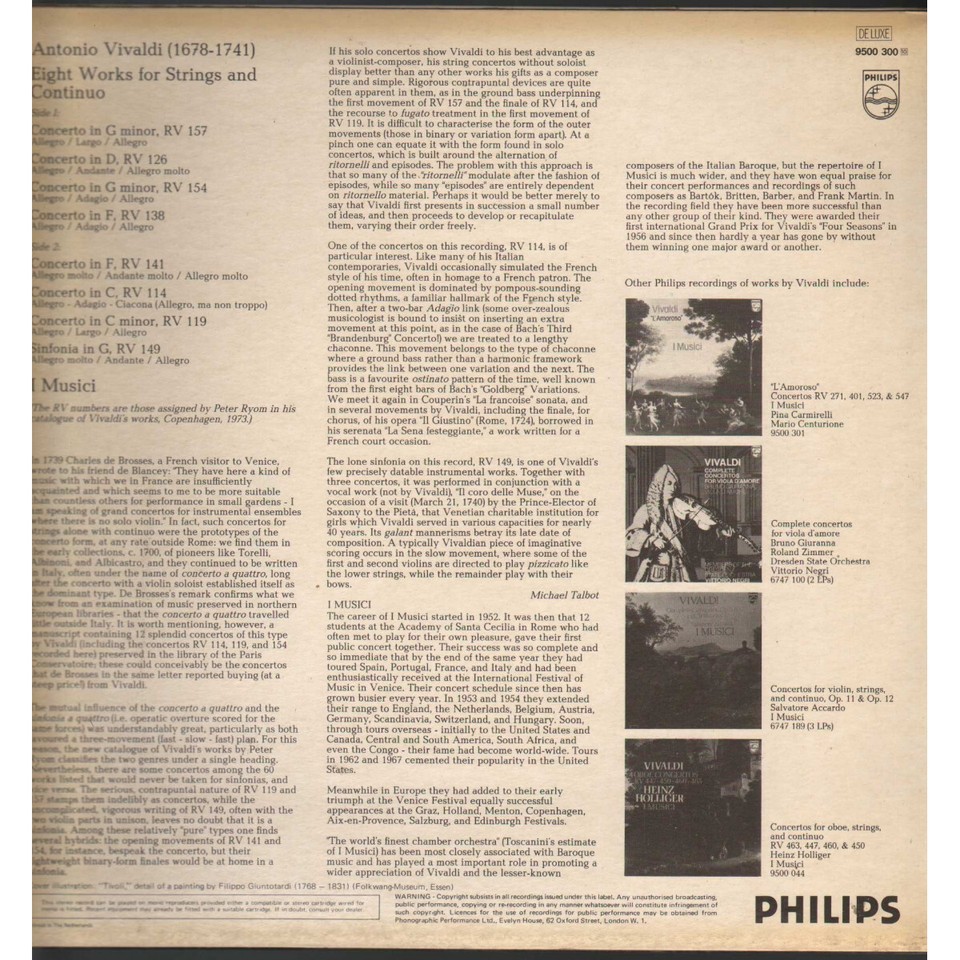 Vivaldi/I Musici ‎LP Eight Works For Strings And Continuous Philips ...
