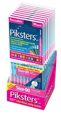 Piksters Size 00 Pink Interdental Brushes 100pk (10 x 10pks) Individual ...