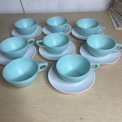 Vintage Lot Of Sun-Valley Melmac Tea Cups Saucers Green White | eBay
