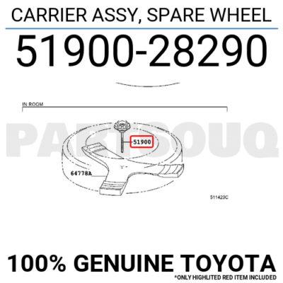 5190028290 Genuine Toyota CARRIER ASSY, SPARE WHEEL 51900-28290 | eBay