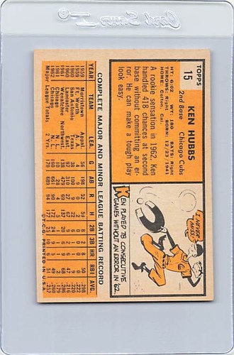 1963 Topps #15 Ken Hubbs Cubs NM *4648 | eBay