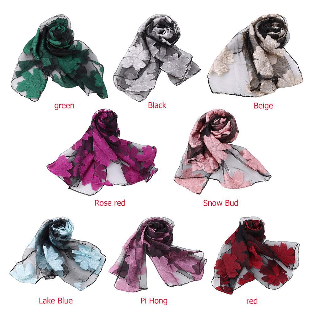 Women Elegant Satin Scarf Fashion Flower Print Retro Scarves Summer ...