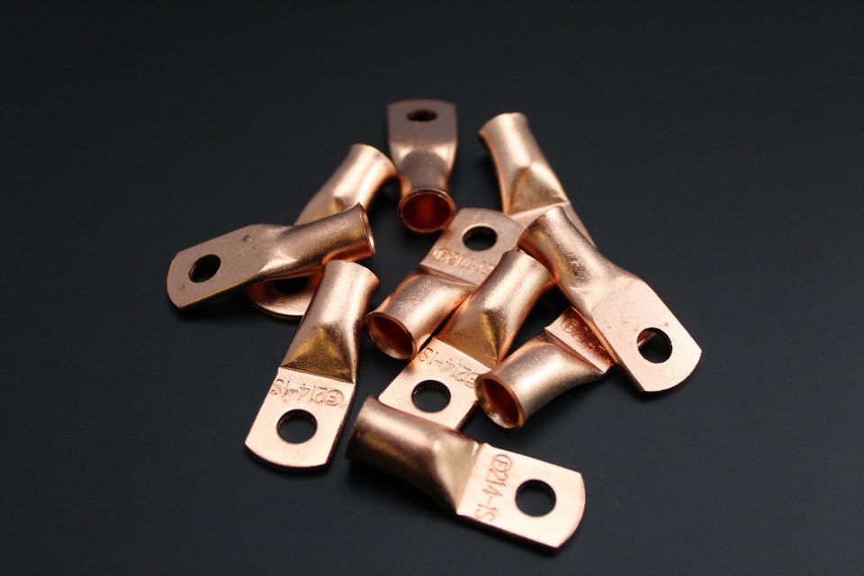 COPPER BATTERY LUGS RING TERMINALS #10 1/4 5/16 3/8 1/2 CRIMP SOLDER ...
