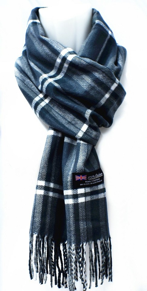 Mens Womens Wool Check Scarf Scotland Made Warm Plaid Wool 100% ...