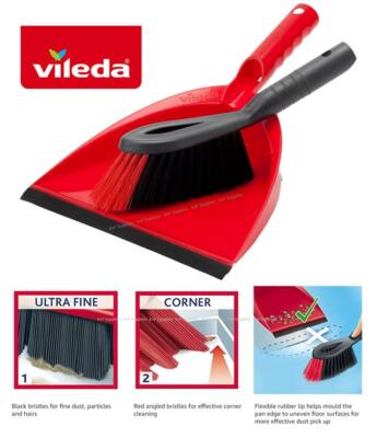 Vileda Dustpan and Brush Set Red Durable Plastic Dust Pan (2 in 1 ...