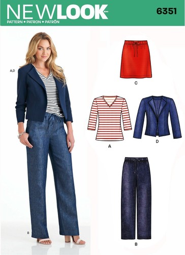 NEW LOOK SEWING PATTERN 6351 MISSES 10-22 JACKET, PULL-ON SKIRT, PANTS ...