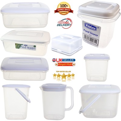 Clear Plastic White Lid Container Storage Box Airtight Kitchen Food ...