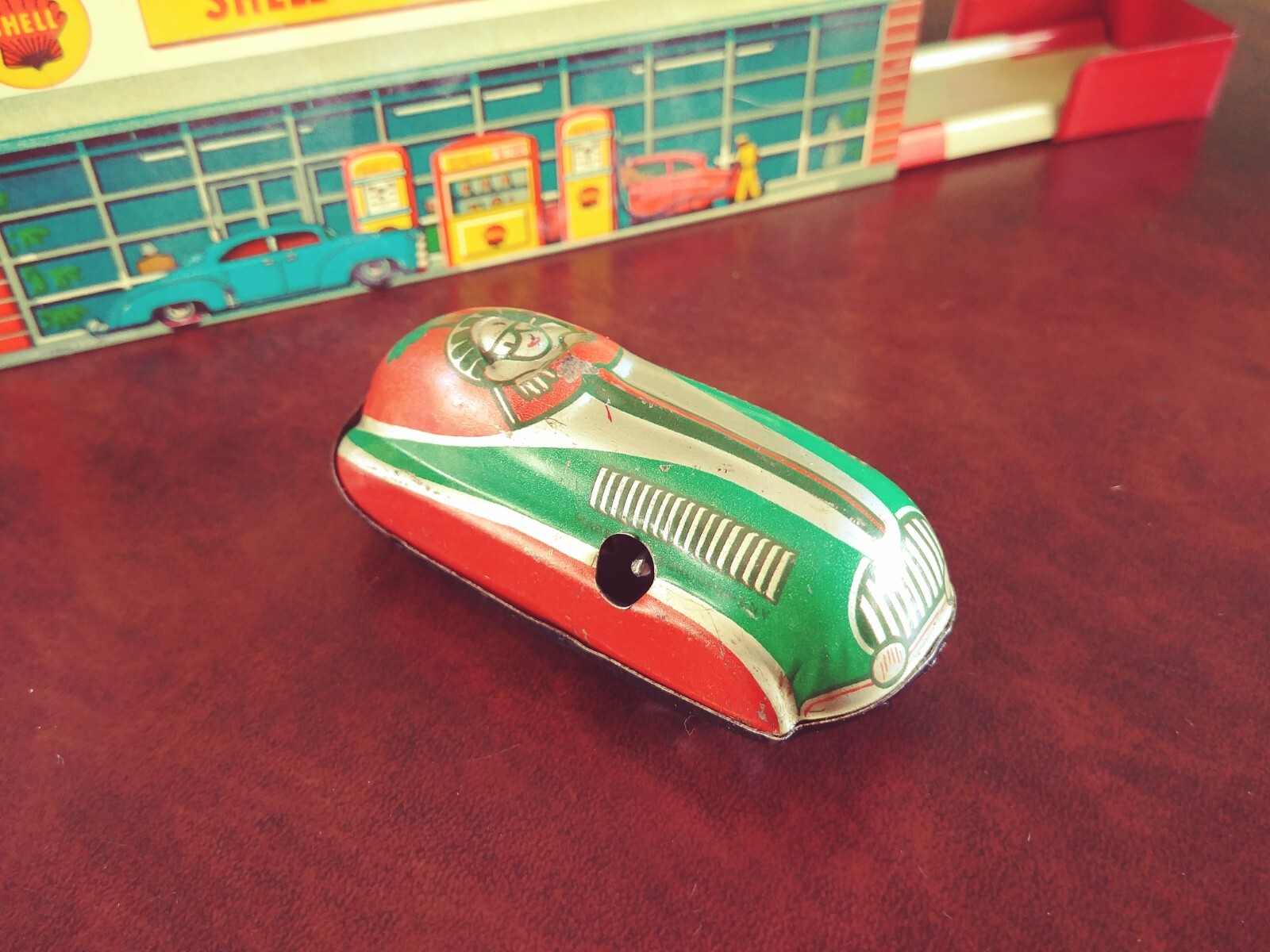 1950's US Zone JH Johann Hofler Tin Wind-up SHELL Racer Track w/ Or ...
