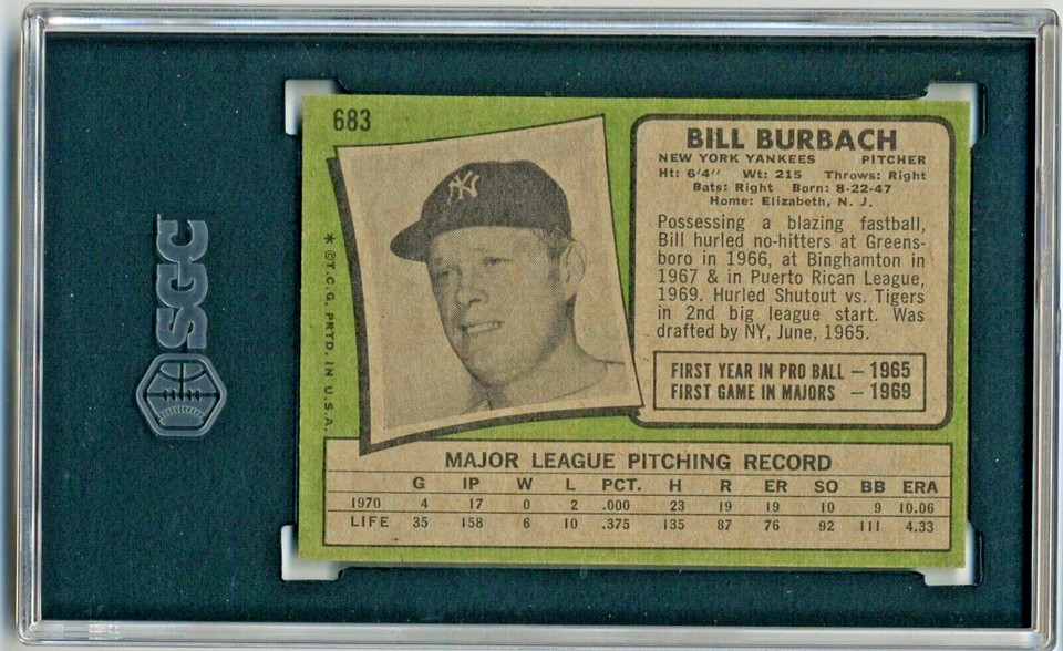 1971 Topps New York Yankees Bill Burbach #683 SGC 7 NM SHORT PRINT | eBay