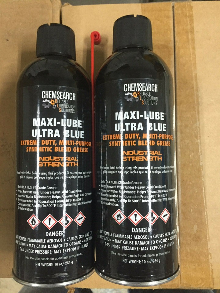 (2) 10oz Chemsearch Maxi-Lube Ultra Blue Extreme Synthetic Blend Grease ...