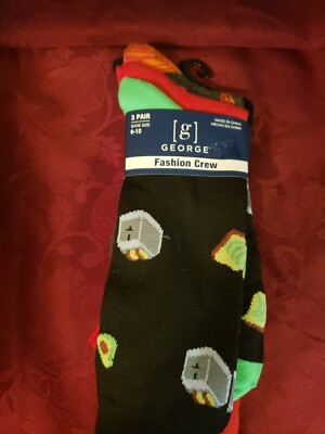 GEORGE MENS CHARACTER BREAKFAST FASHION CREW SOCK 3 PR SIZE 6-12 FREE ...