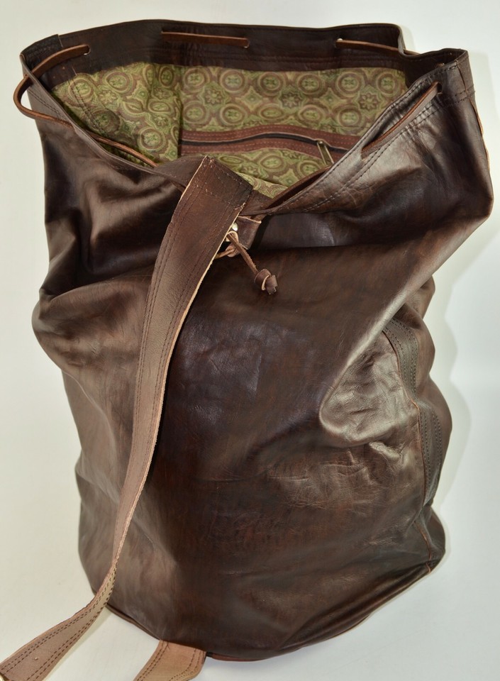 Organic Leather Drawstring Bucket Duffel Bag Backpack Rucksack Moroccan ...
