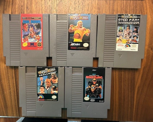 Lot of 5 NES wrestling games WWF WCW Tag Team very good working tested ...