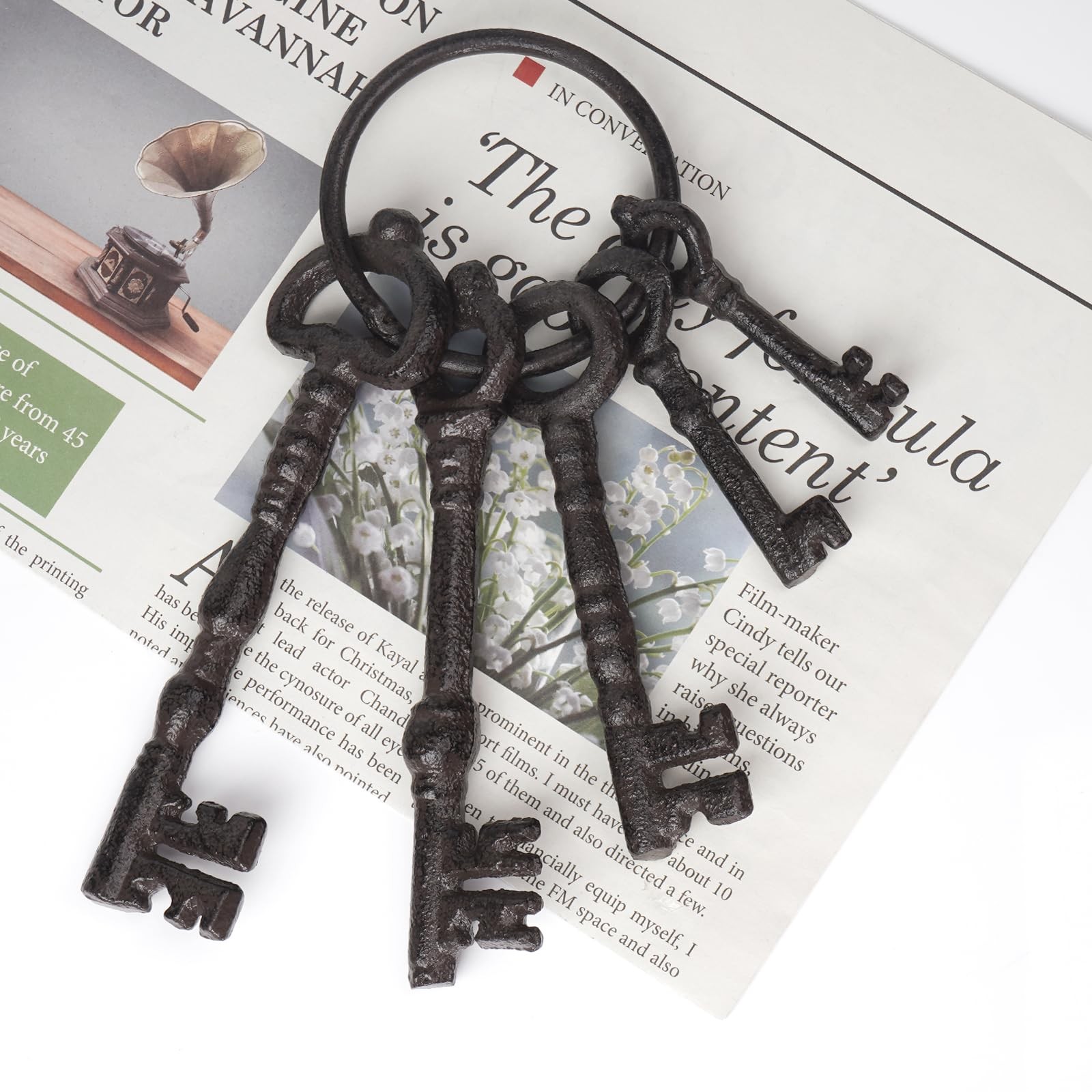 Large Vintage Cast Iron Skeleton Key Ring Antique Keys Set For ...