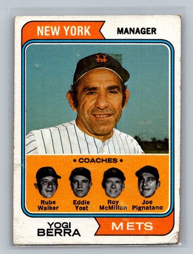1974 Topps #179 Yogi Berra HOF New York Mets Manager Vintage Baseball ...