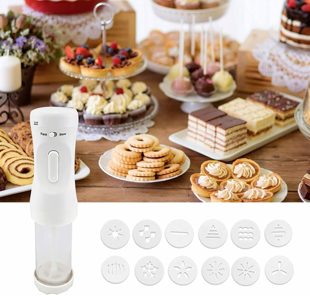 Electric Cookie Press Maker Kit Biscuit Making Machine 4 Nozzles 12 ...