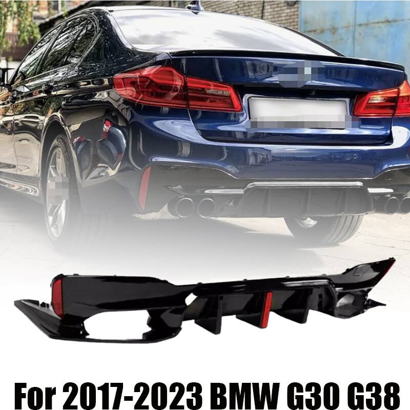 For BMW 17-23 G30 G38 M5 Style Gloss Black Big Fin LED Rear Bumper ...