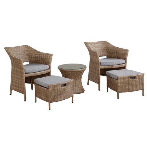 Kokoli All Weather Set with 2 Chairs Ottomans and Accent Table in Brown ...
