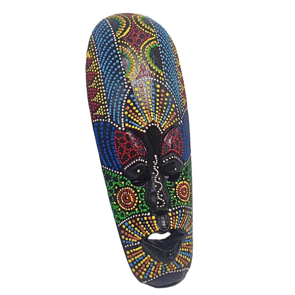 African Wooden Mask Handcraft Tribal Dot Face Wall Sculpture Decor ...