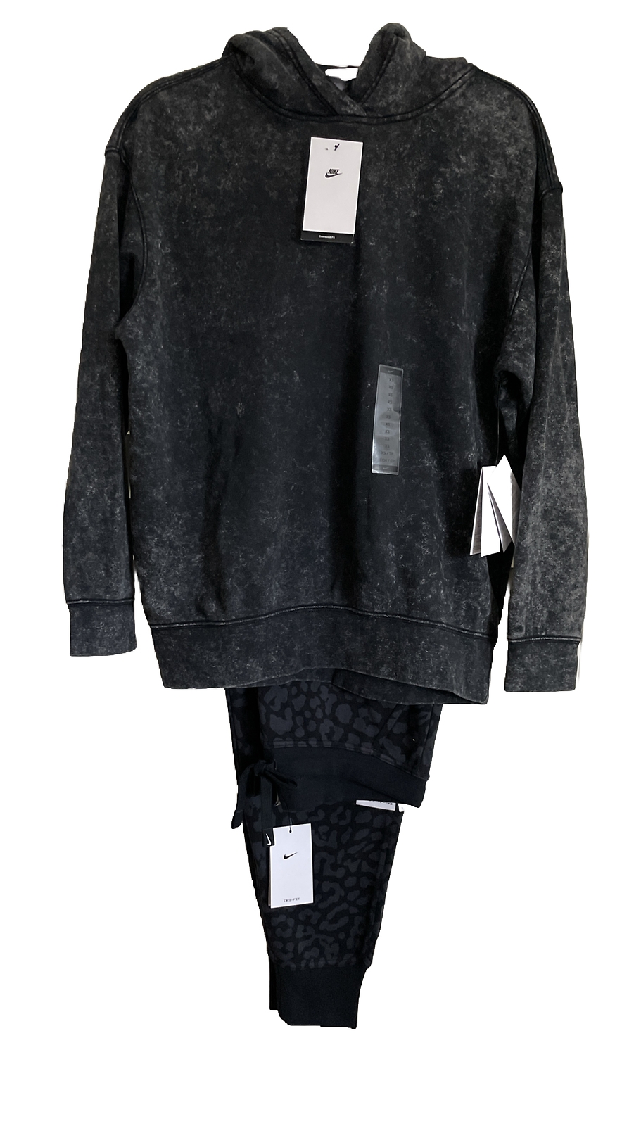 NIKE XS Oversized Black Distressed Hoodie & Black Cheetah Print Joggers ...
