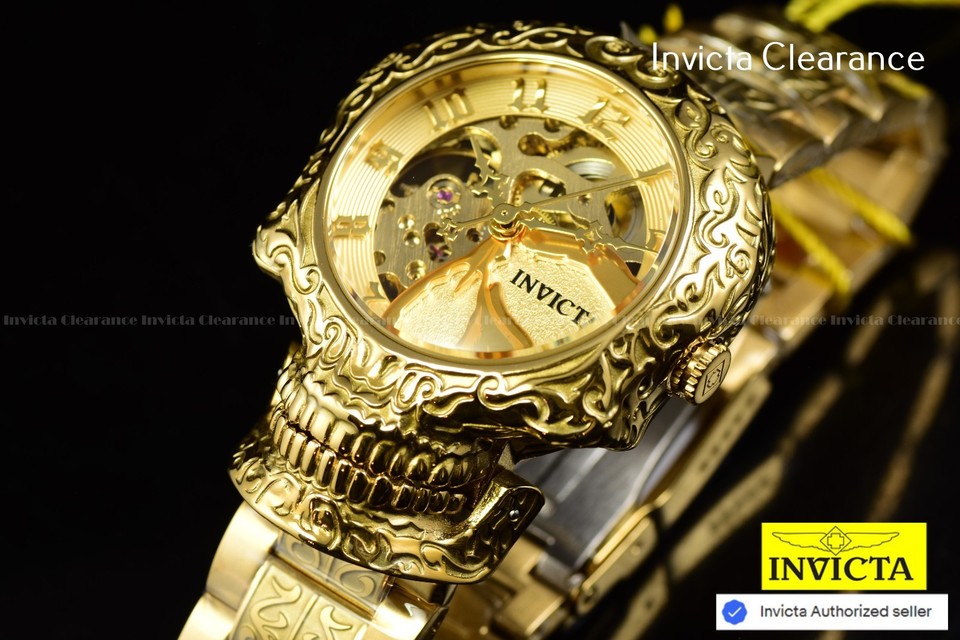 RARE Invicta Men's Artist Yellow Gold Bracelet Automatic Skull Dial ...