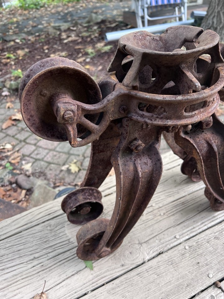 Vtg Antique Barn Cast Iron Hay Trolley Industrial Loft Hook Farm Door ...