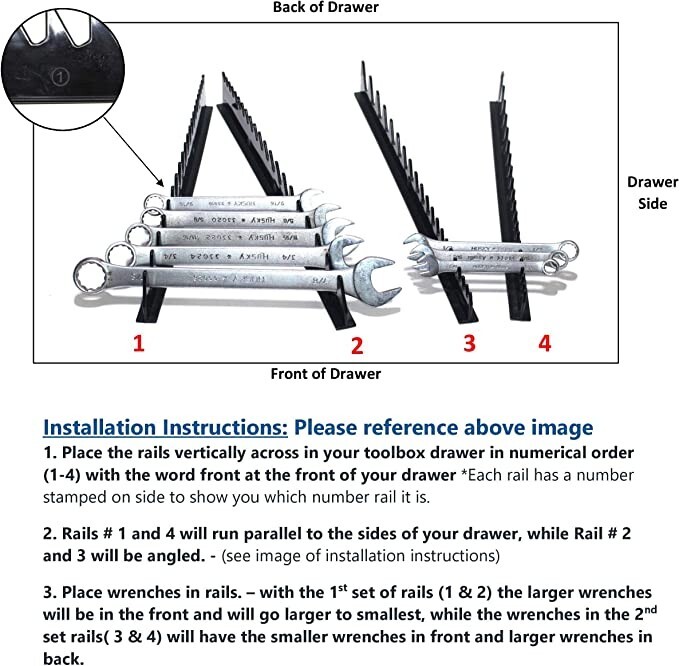 Wrench Organizer Tray Rail Storage Rack Sorter Socket Holder Set of 40 ...