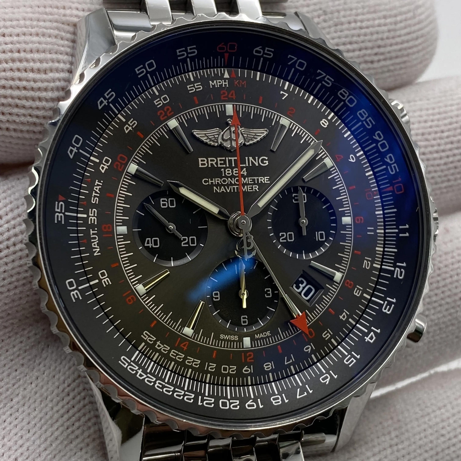 Breitling Navitimer 48mm B04 GMT Steel Gray Dial Mens Watch AB04413A ...