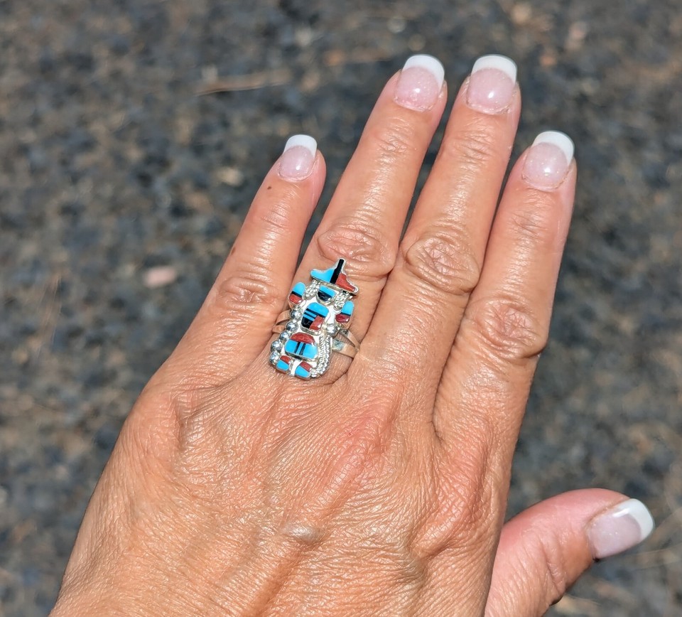 Zuni Rings Sterling Silver Kachina Inlay Native American Jewelry Signed ...